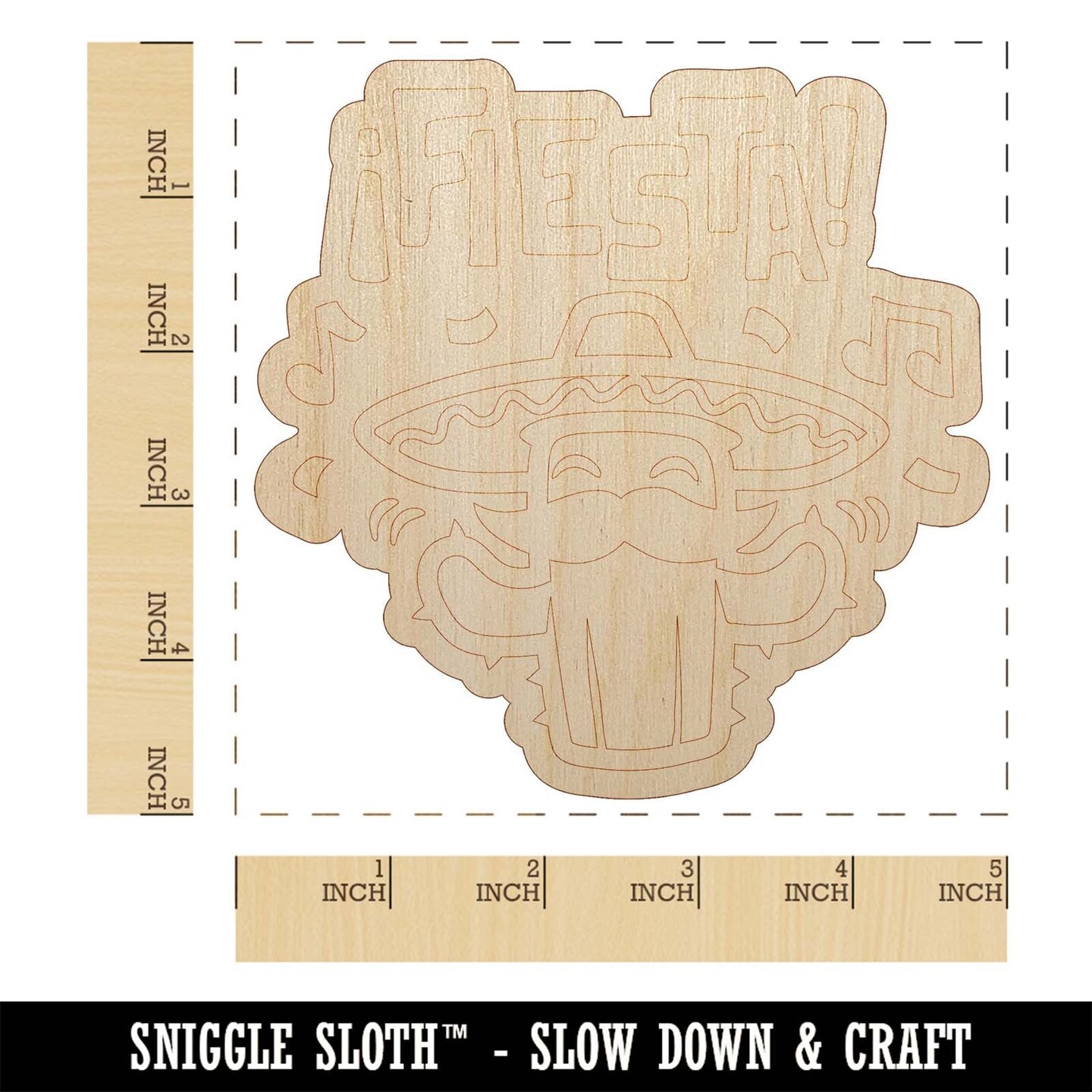 Fiesta Party Cactus with Sombrero Unfinished Wood Shape Piece Cutout ...