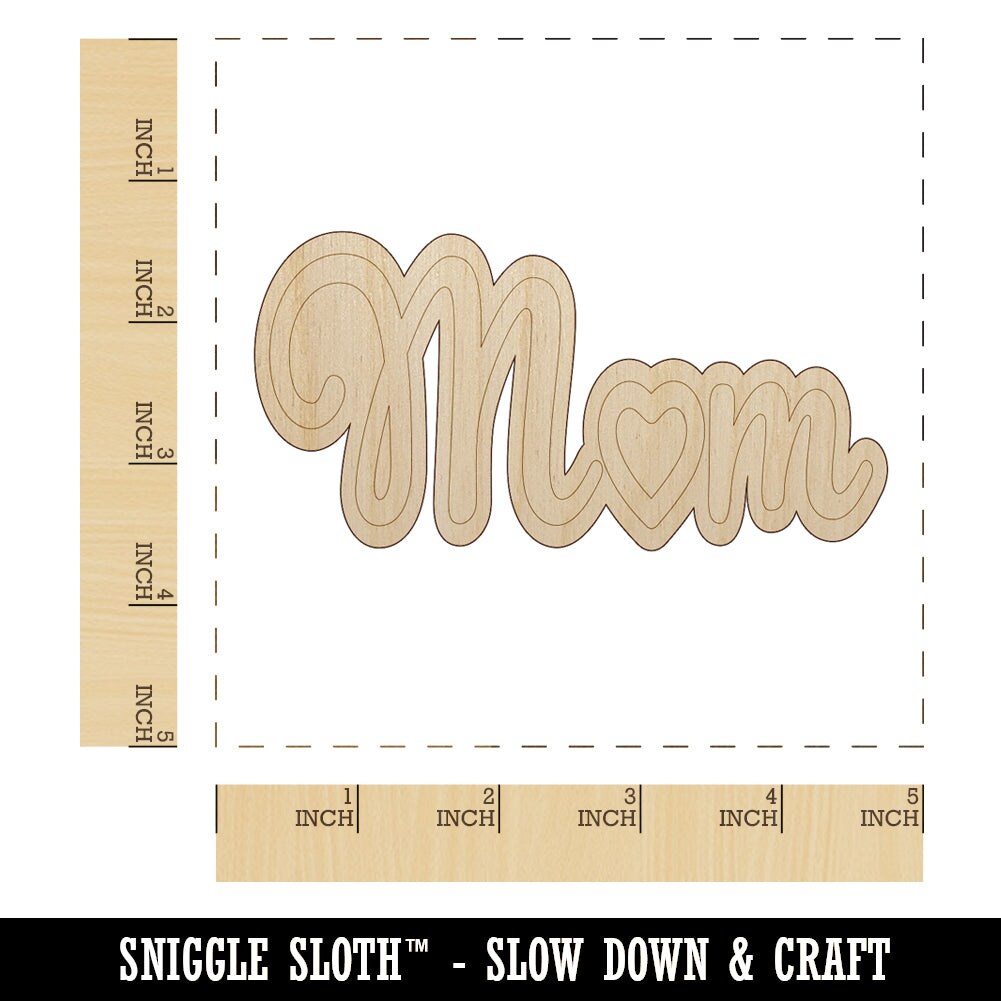 Mom with Heart Unfinished Wood Shape Piece Cutout for DIY Craft ...