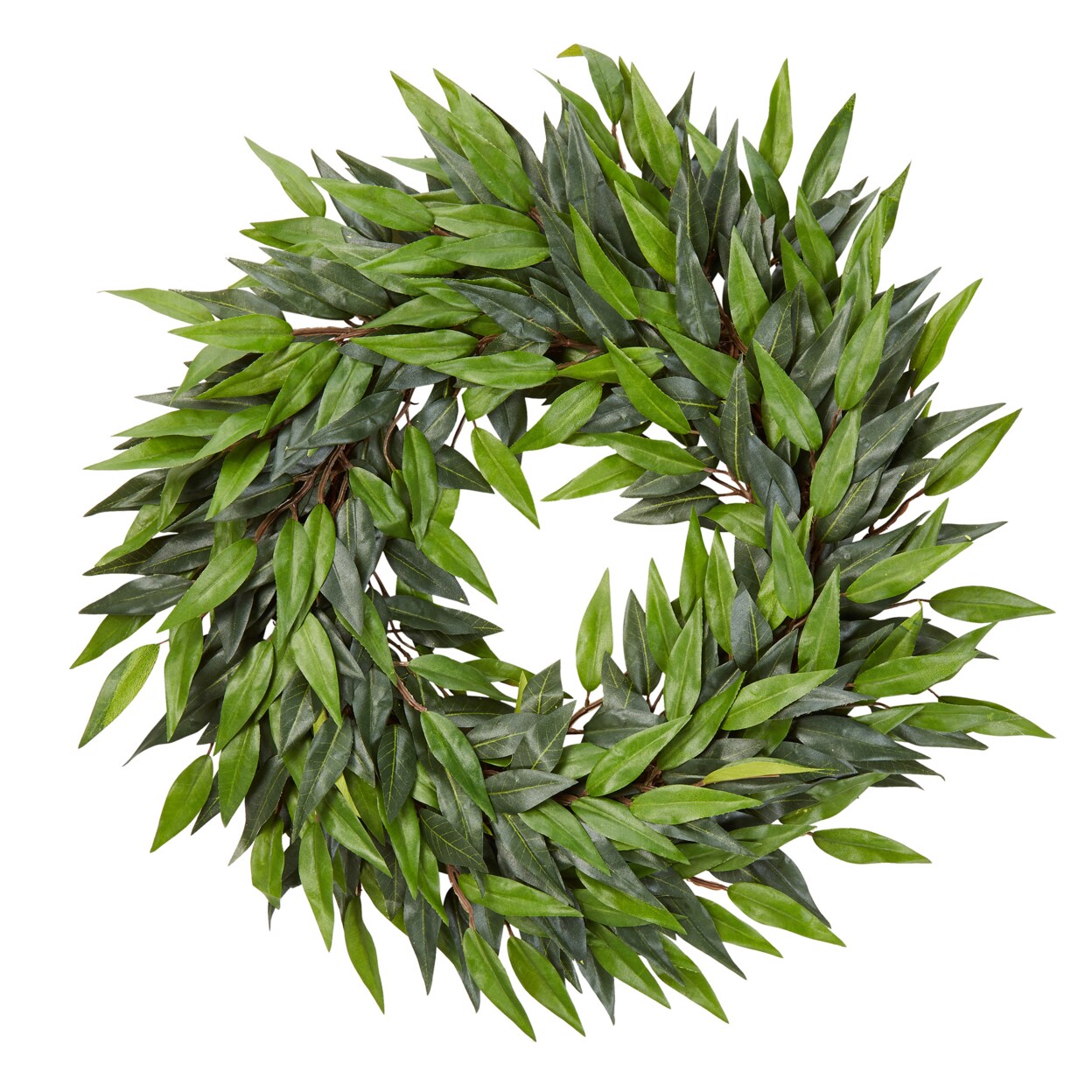 Pure Garden 18-Inch Artificial Ficus Microphylla Leaf Wreath Indoor Lifelike Round Faux Greenery ...