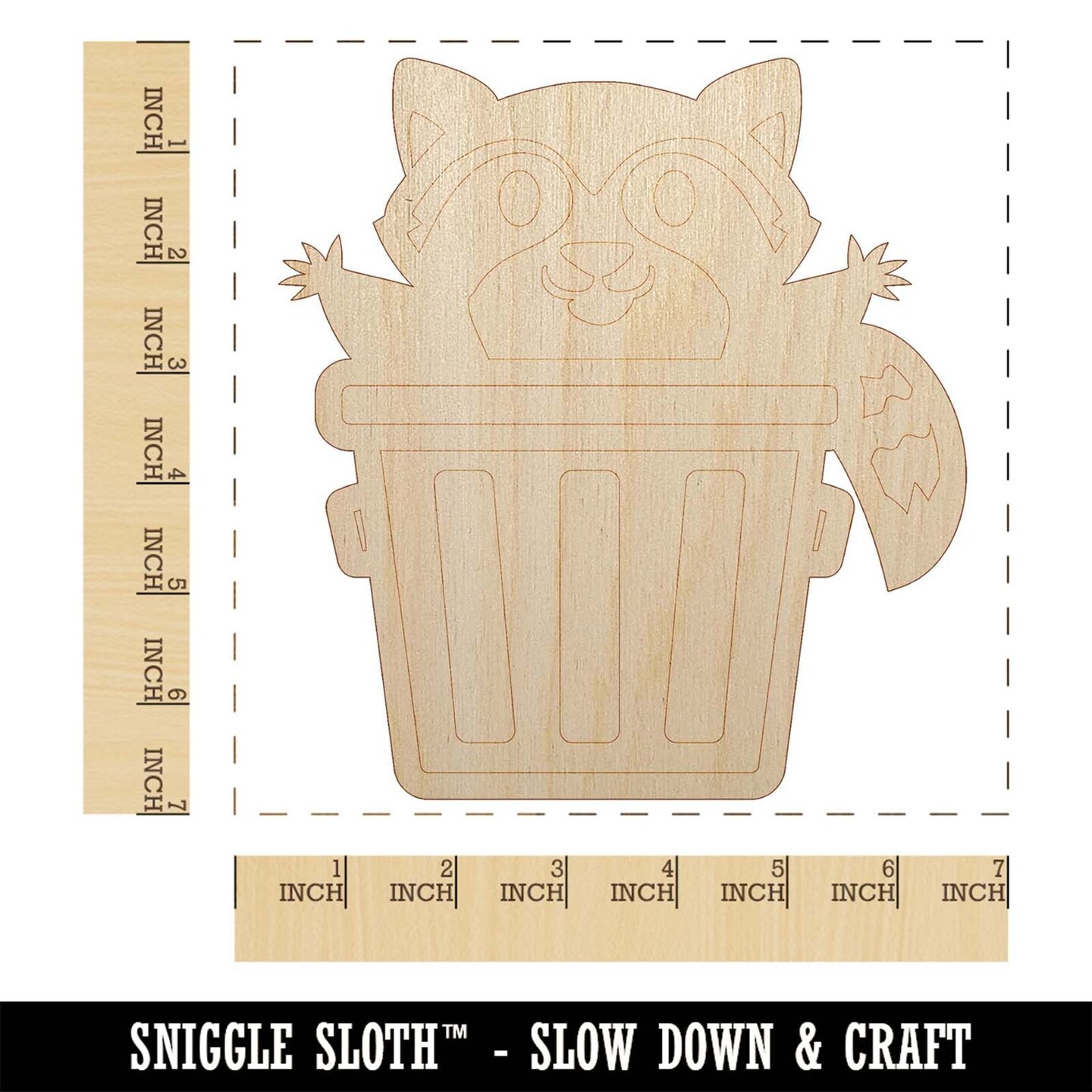 Lively Raccoon in Trash Can Unfinished Wood Shape Piece Cutout for DIY ...