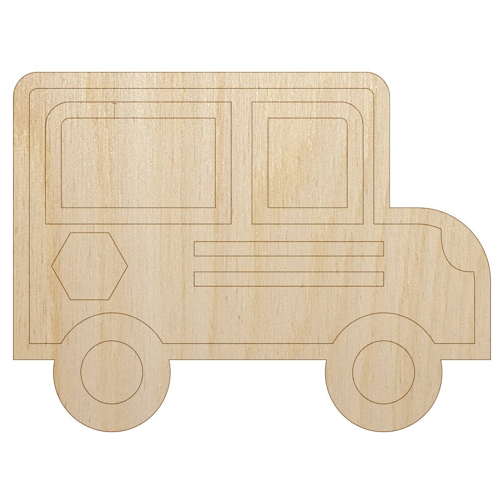 School Bus Icon Unfinished Wood Shape Piece Cutout for DIY Craft ...