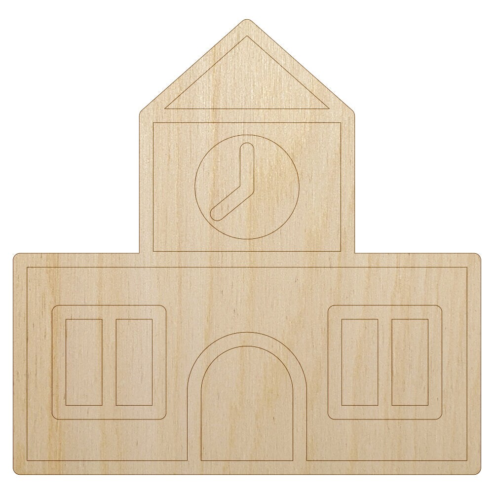 School Building Icon Unfinished Wood Shape Piece Cutout for DIY Craft ...