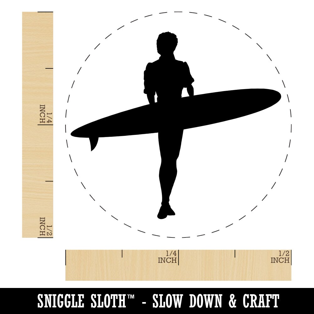Surfer Surfing Walking with Surfboard Silhouette Self-Inking Rubber ...