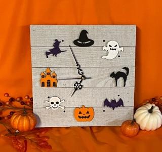 Halloween, Halloween decorations, clock, witch, pumpkins, skeleton ...
