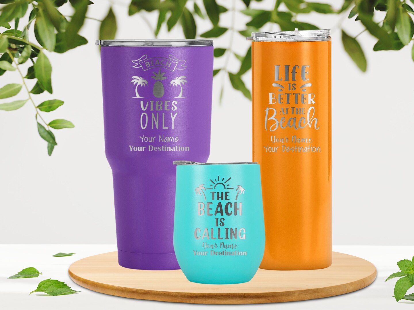 Personalized Beach Tumblers, Laser Engraved Vacation Travel Mug, Double ...