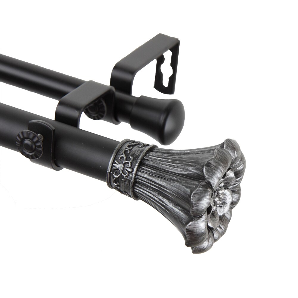 Rod Desyne Decorative Blossom Double Curtain Rod 66-120 inch - Black ...