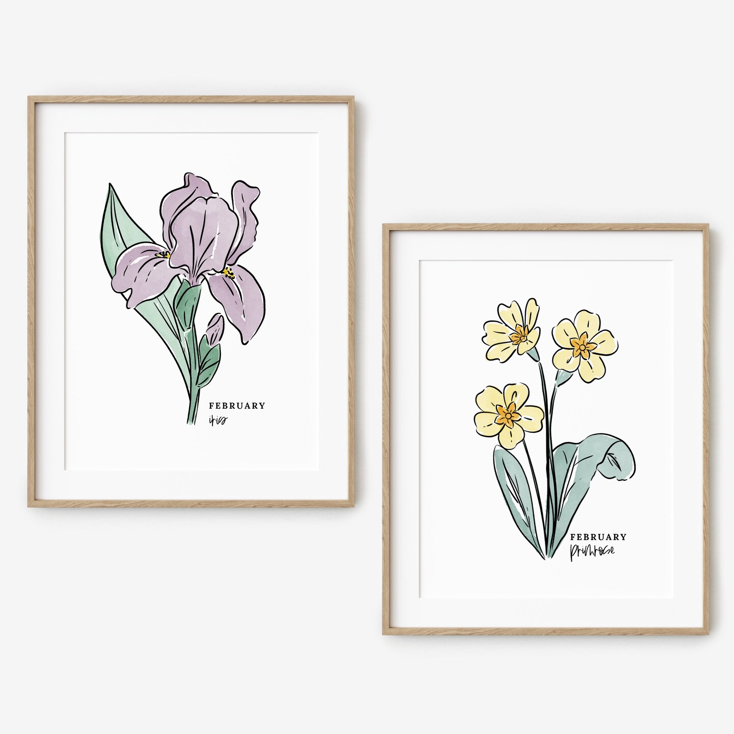 February Birth Flower Art Print | Iris Primrose Unframed Birthday ...