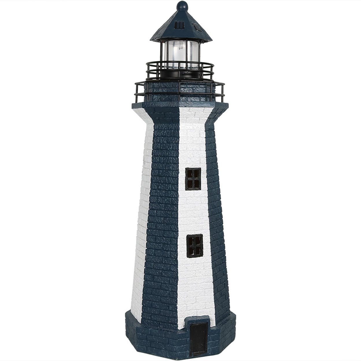 Sunnydaze 36 In Resin And Metal Blue Striped Solar Led Lighthouse ...