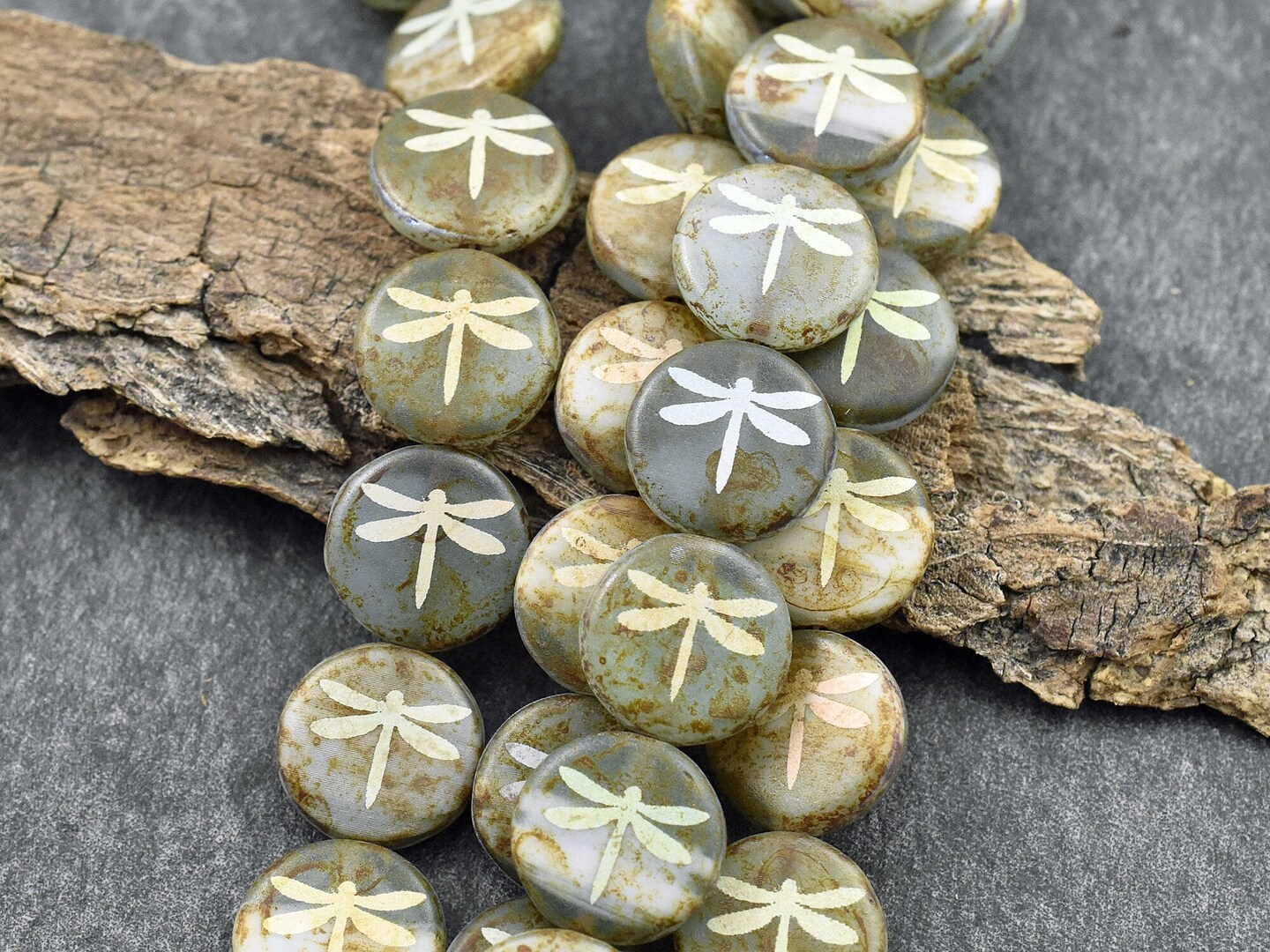 *8* 14mm Matte Aqua & White Travertine AB Dragonfly Coin Beads | Michaels