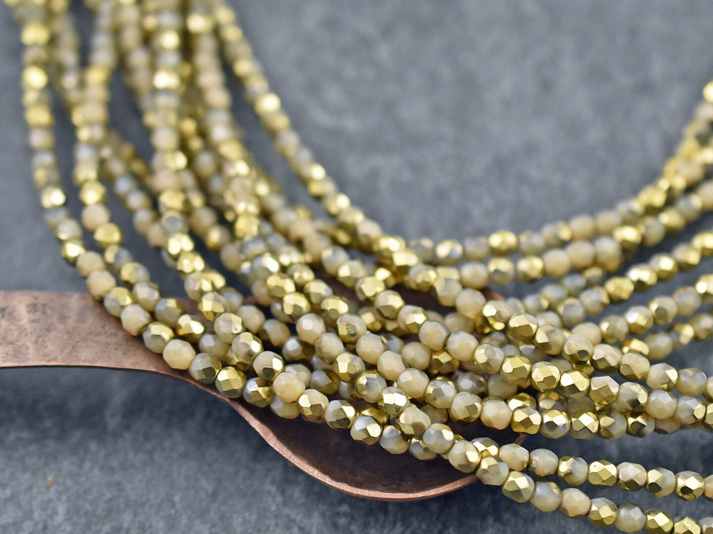 *50* 4mm Gold Washed Beige Opaline Fire Polished Round Beads | Michaels