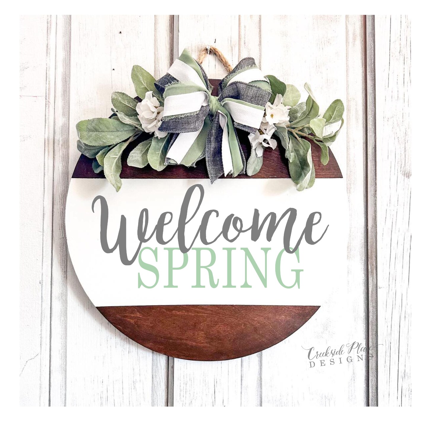 Spring Door Hanger Sign, Welcome Spring, 18 in Round, Wood, Grey or ...