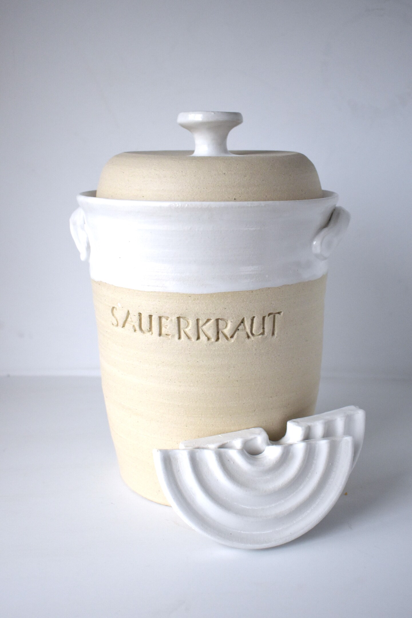 Sauerkraut jar with weights, 1 gallon pottery jar, ceramic jar ...