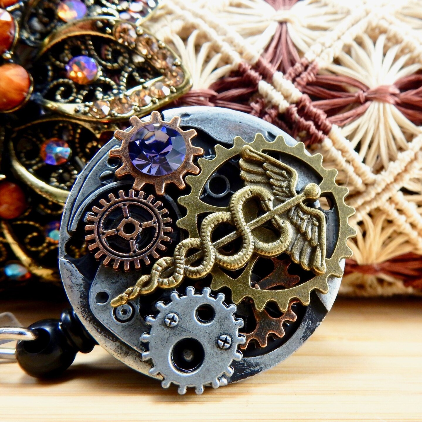 Retractable Nurse Badge Reel, Steampunk Caduceus Badge Bling ...