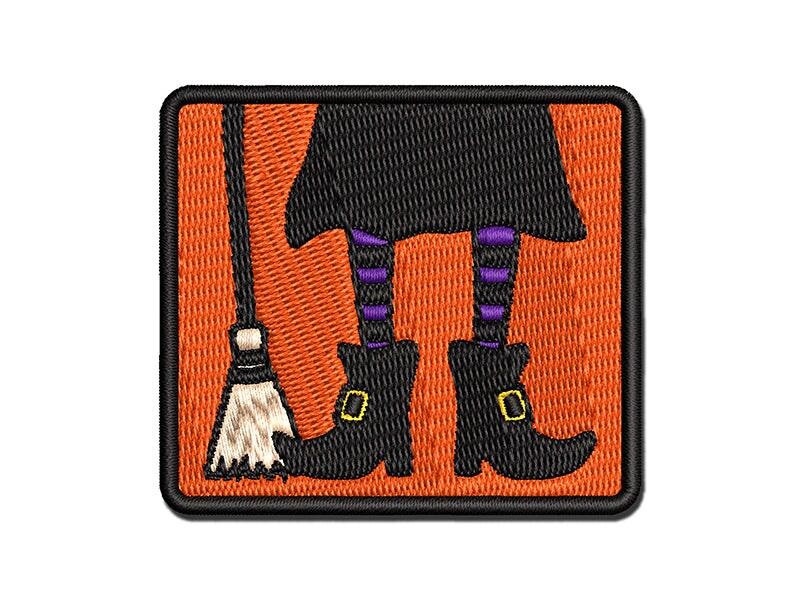 Witch Feet With Broom Halloween Multi-Color Embroidered Iron-On or Hook ...