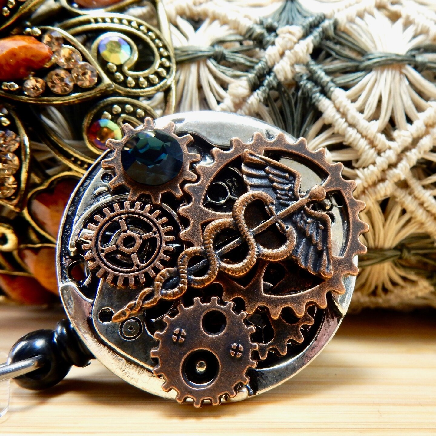 Personalized Caduceus ID Holder, Steampunk Badge Reel, Custom Crystal ...