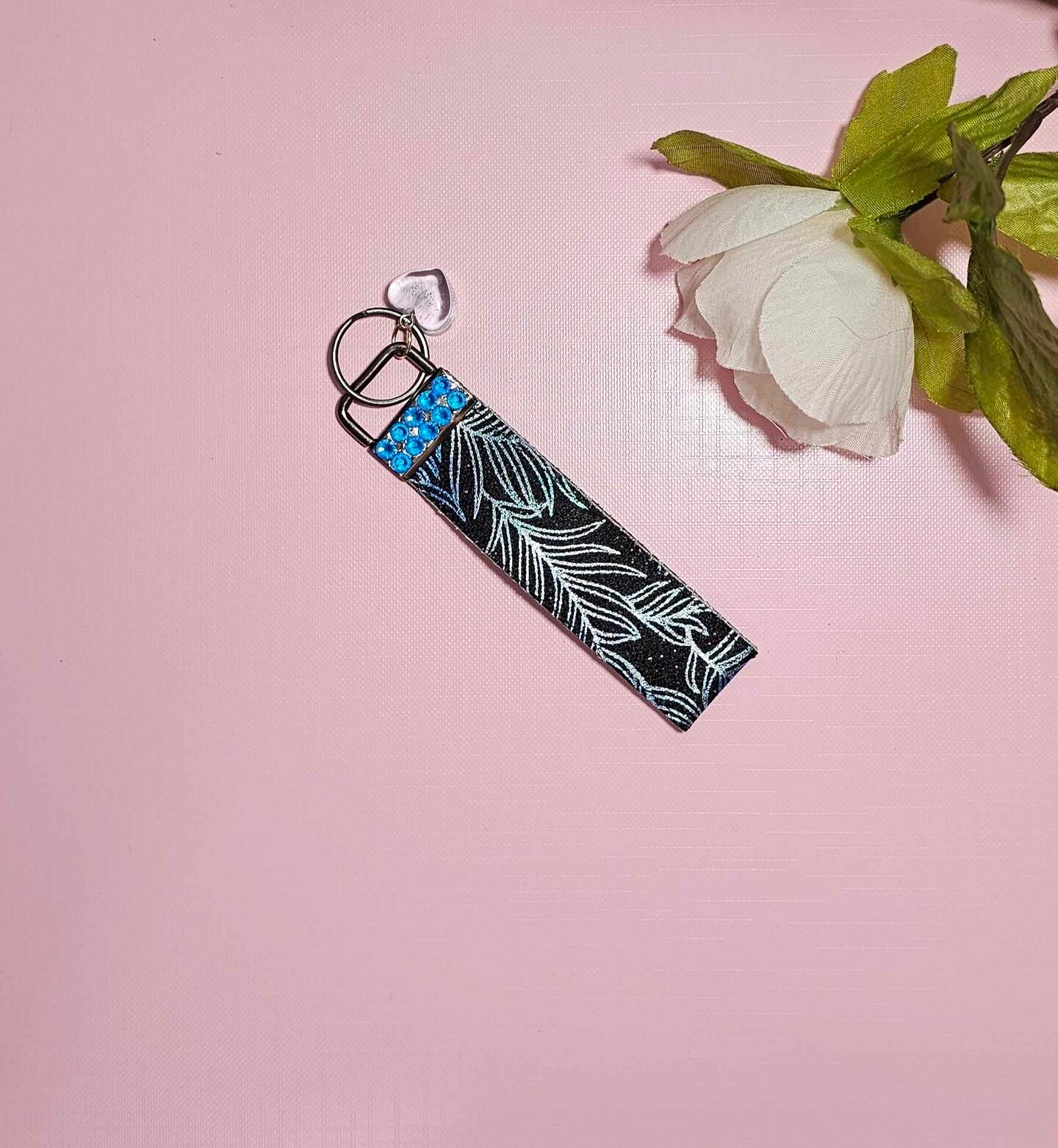 BLUE WITH GLITTER AND RHINESTONES FAUX LEATHER KEYCHAIN | MakerPlace by ...