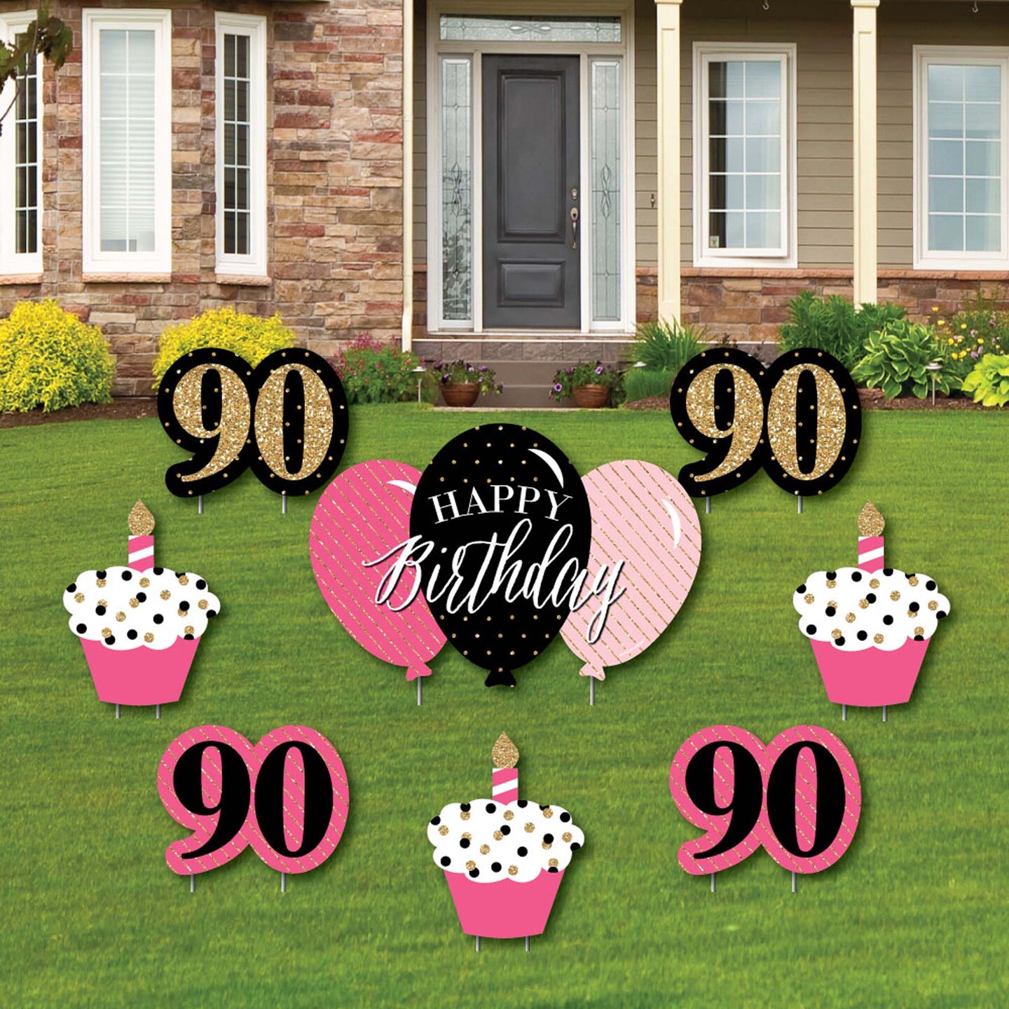 Big Dot of Happiness Chic 90th Birthday - Pink, Black and Gold - Yard ...