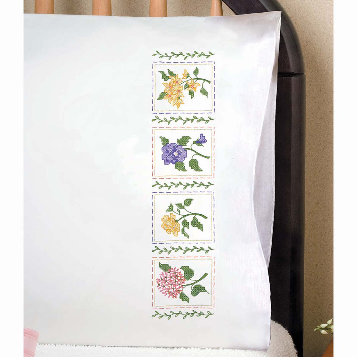 Design Works Flower Patch Pillowcase Pair Stamped Embroidery | Michaels