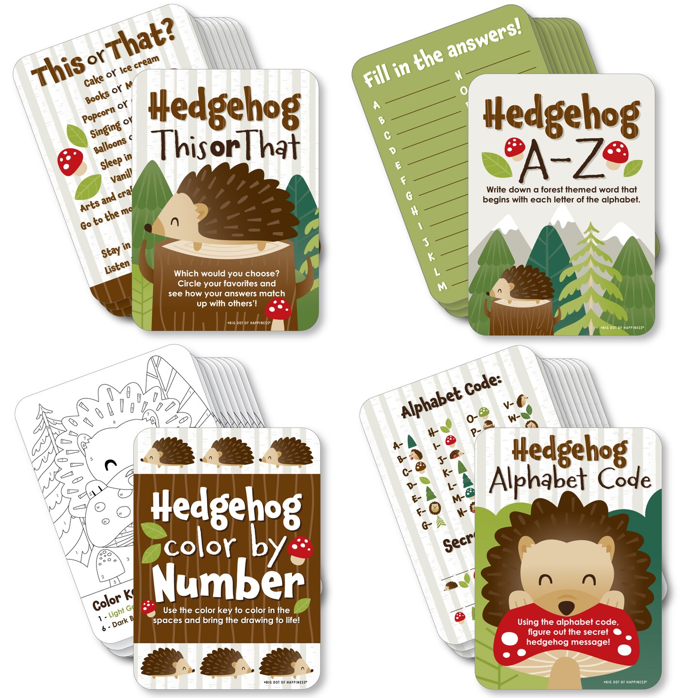 Big Dot of Happiness Forest Hedgehogs - 4 Woodland Birthday Party Games ...