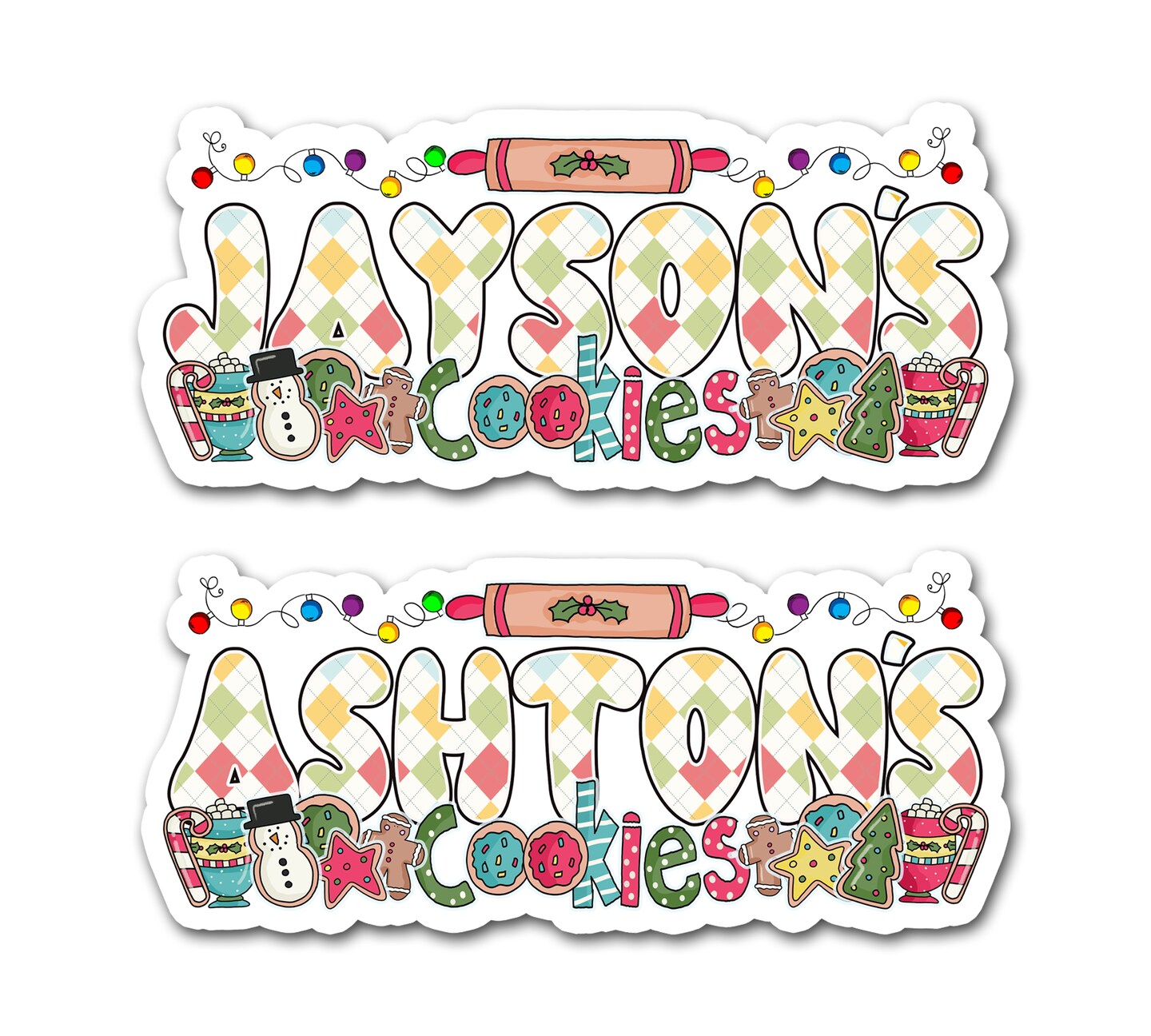 Cookie Name Label, Christmas Sticker, Custom Text Decal, Holiday Treat ...