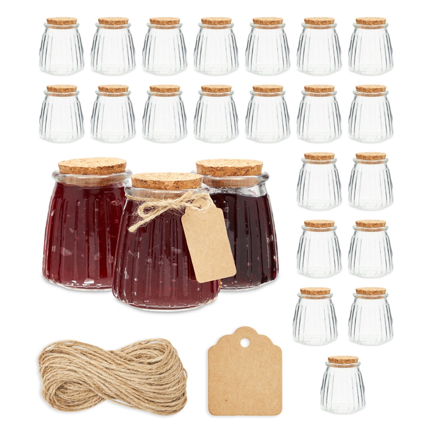 24 Pack 4oz Small Glass Jars with Lids, Hang Tags, Jute String for ...