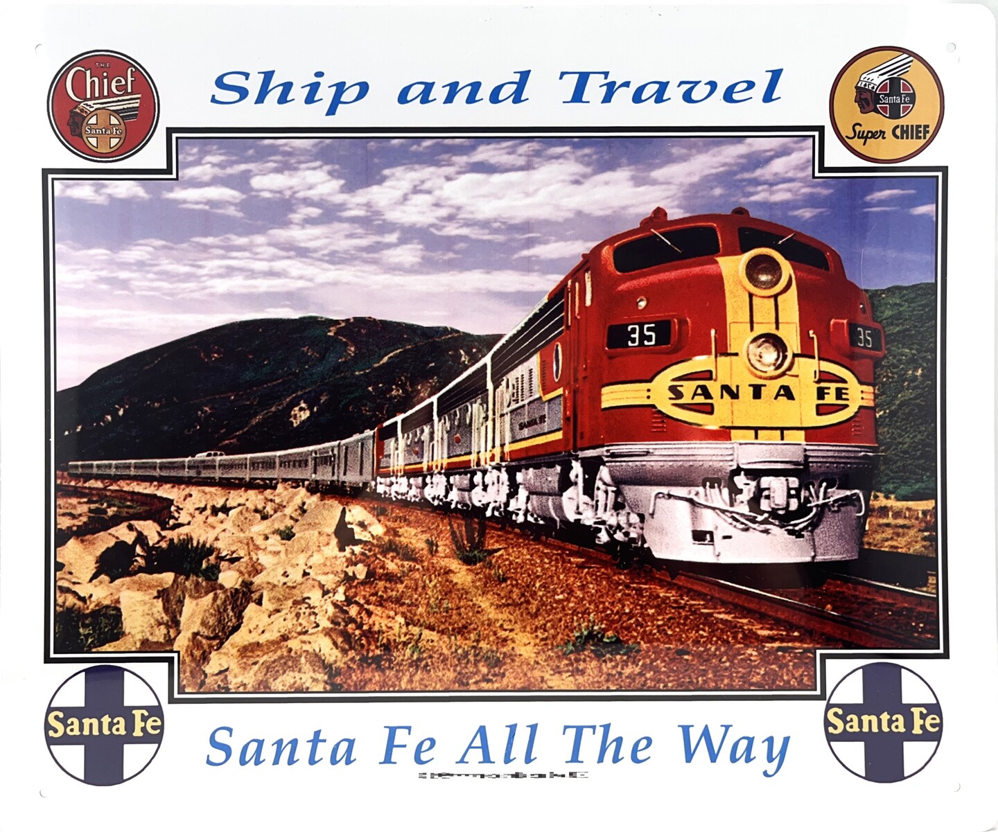 Santa Fe Railroad Super Chief With Mountains Train Sign | Aluminum | 12 ...