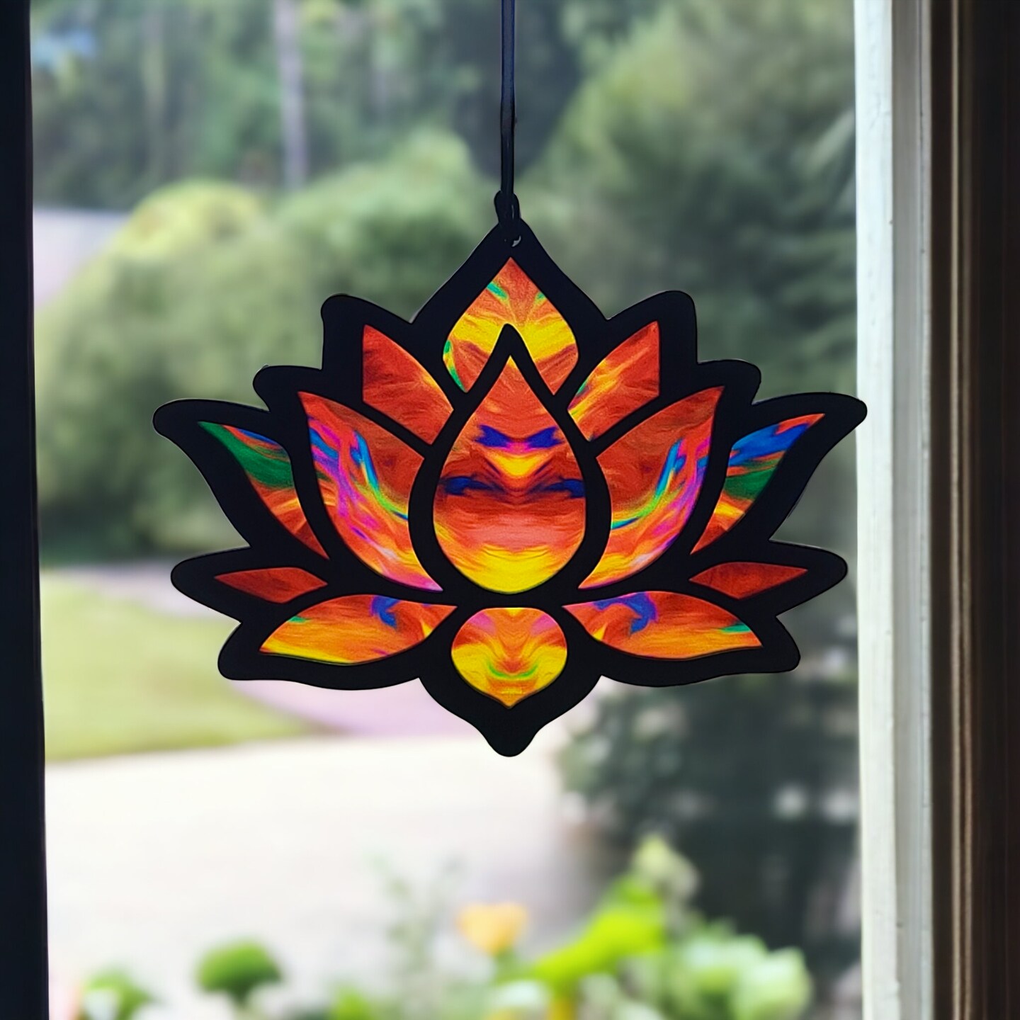Lotus Flower hanging suncatcher, purple lotus and rainbow fire ...