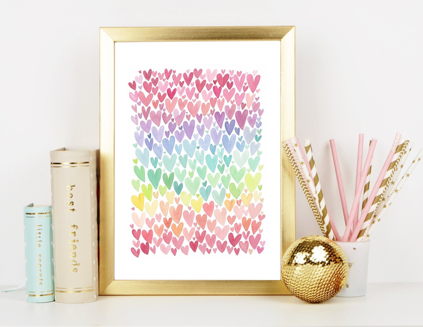 Watercolor Rainbow Hearts Print 8x10" | MakerPlace by Michaels