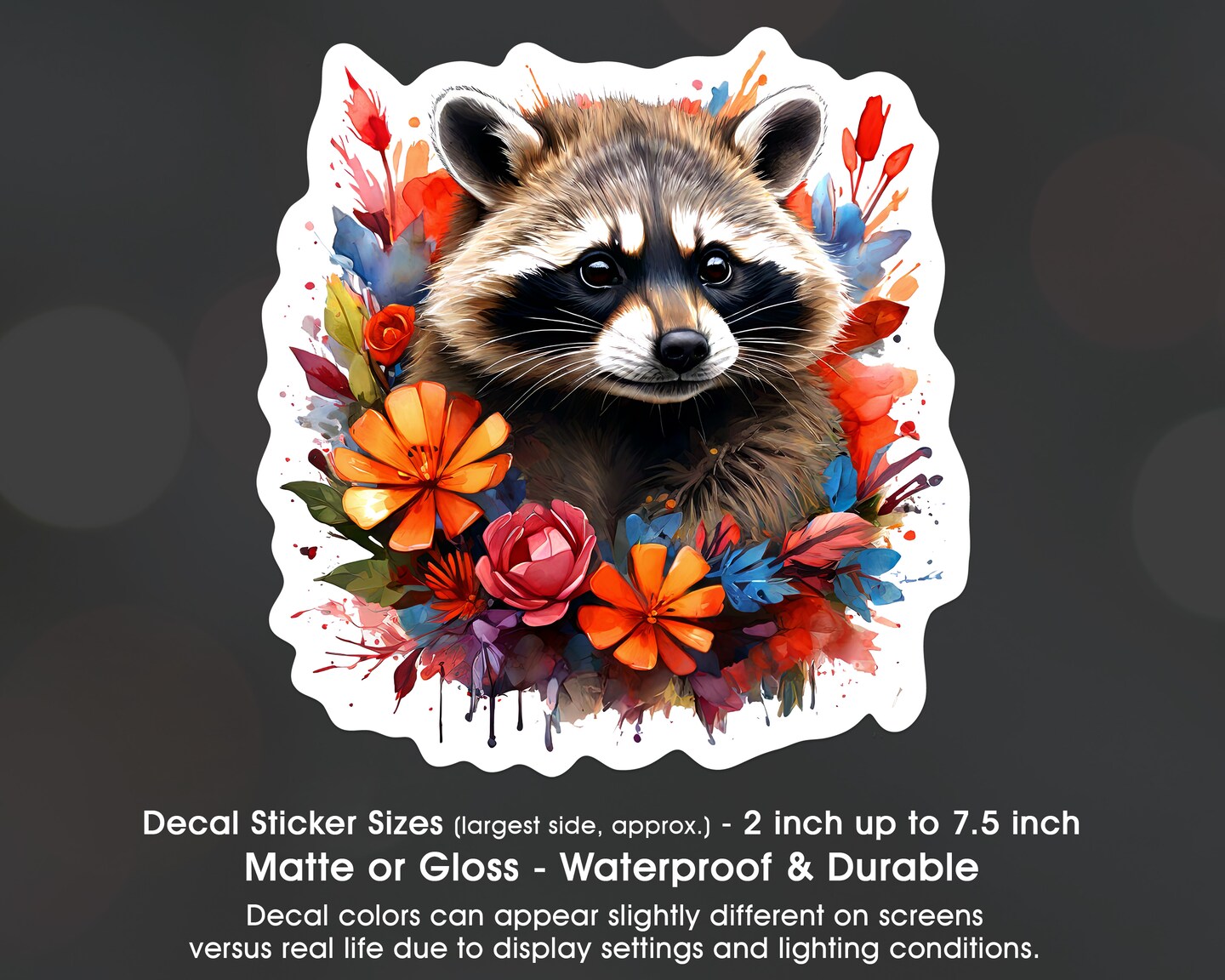 Raccoon Trash Panda Floral, Vinyl Decal Sticker In Multiple Sizes ...