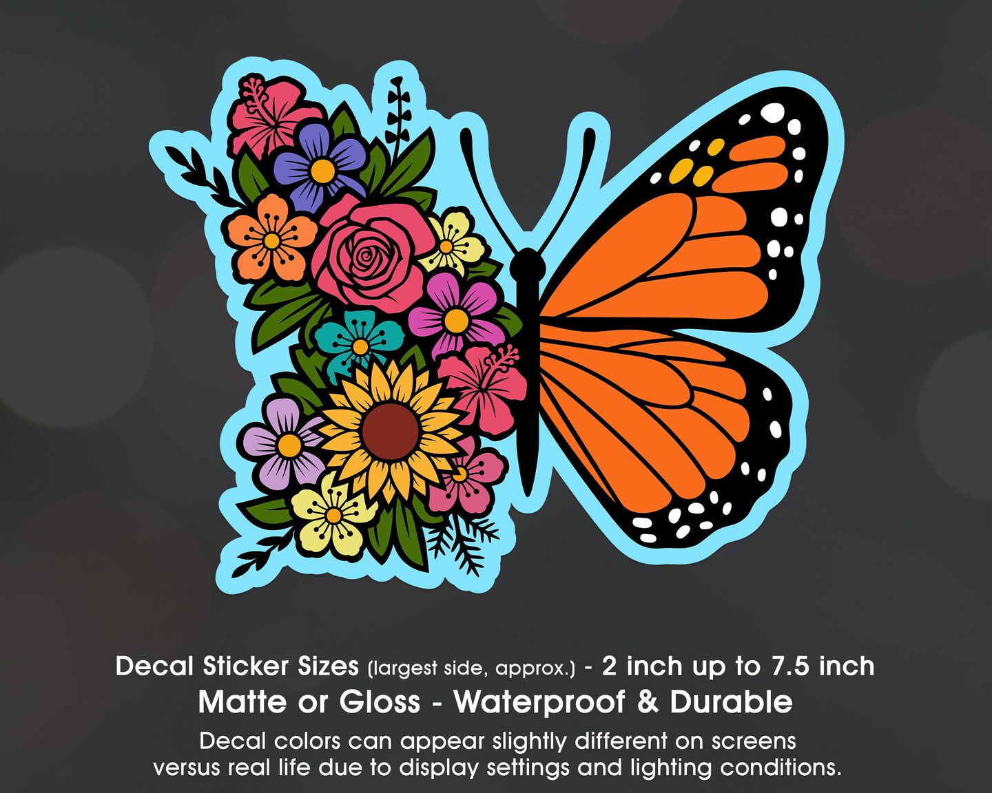 Monarch Butterfly Flower Floral Deco, Vinyl Decal Sticker In Multiple ...