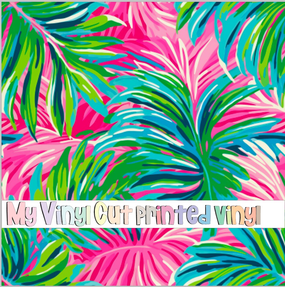 12 x 12 inch Sheet of Printed Vinyl or HTV in the Preppy Fronds E ...