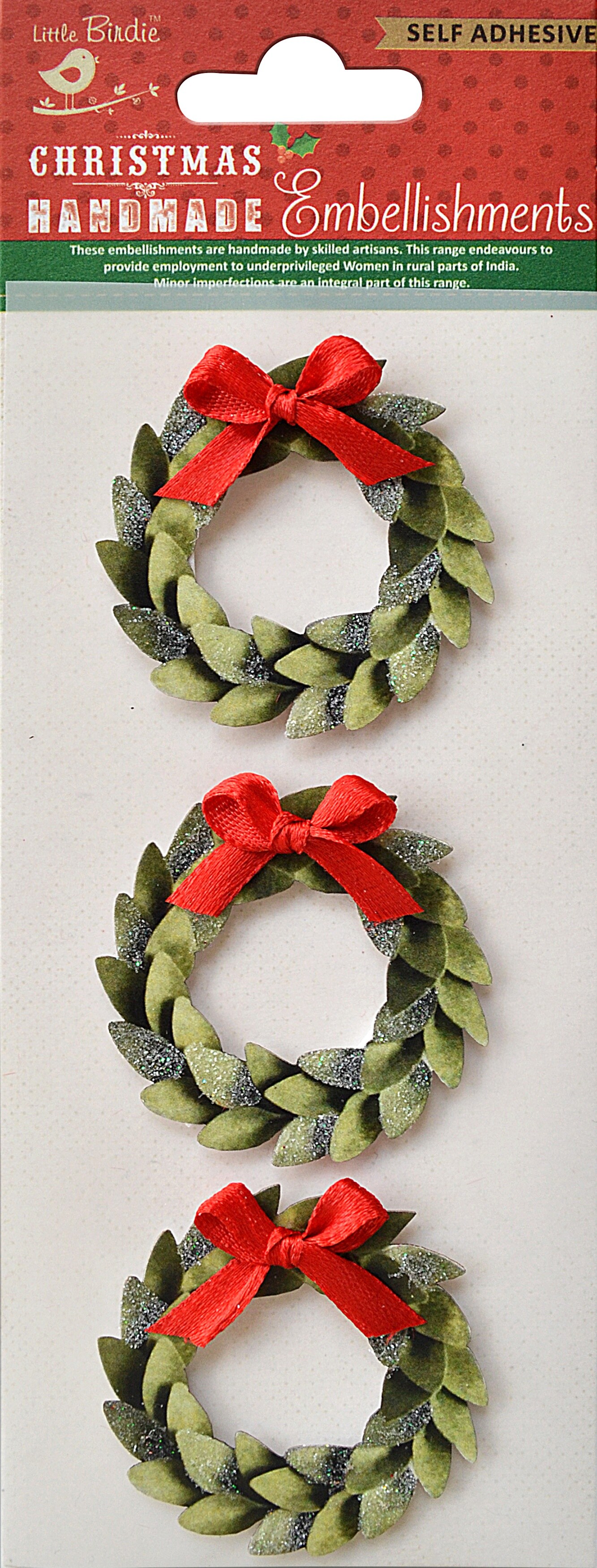 Little Birdie Christmas Glitter Sticker Embellishment 3/Pkg-Wreath ...