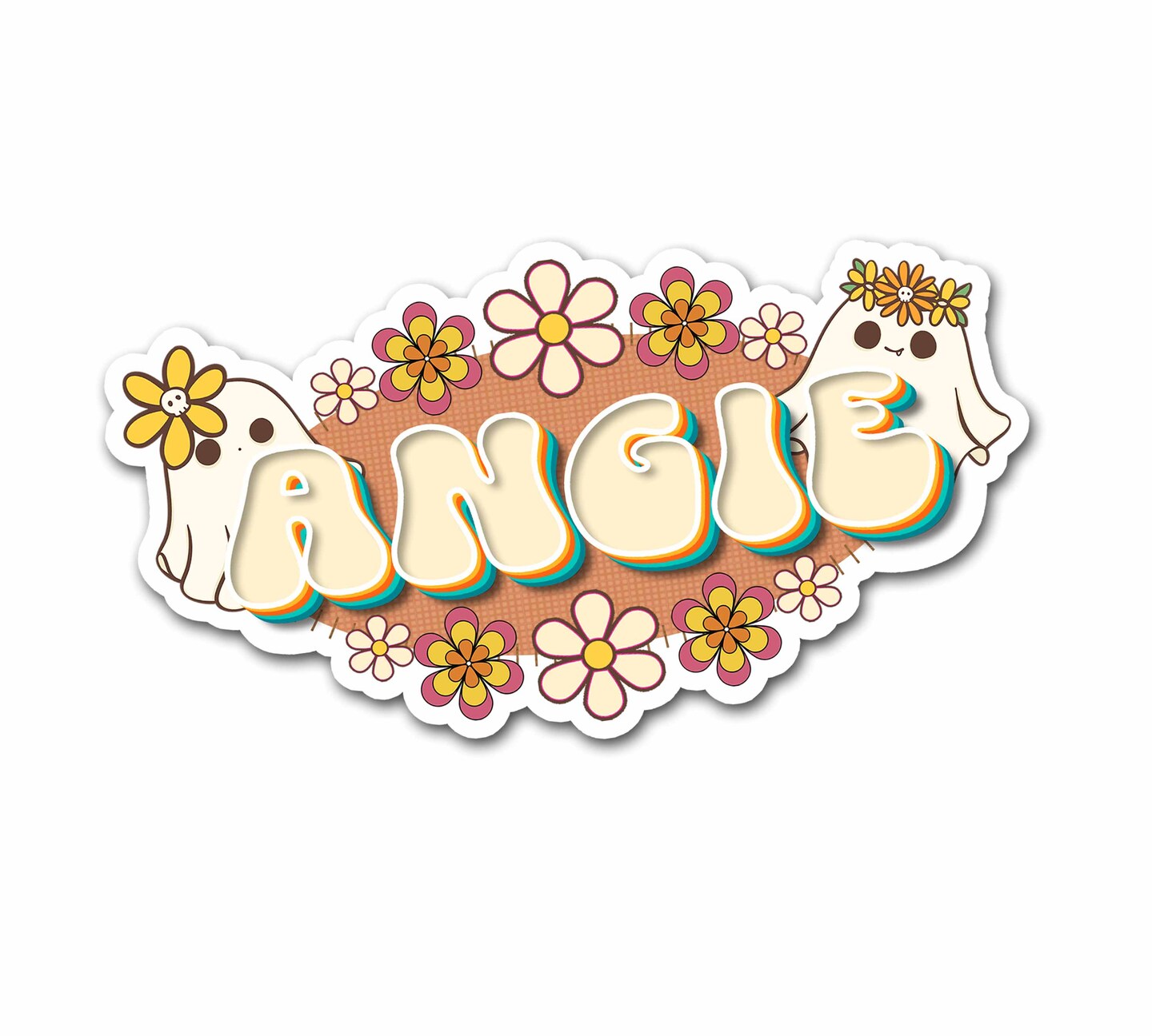 Retro Ghosts Name Sticker, Custom Text Sticker, Halloween Personalized ...