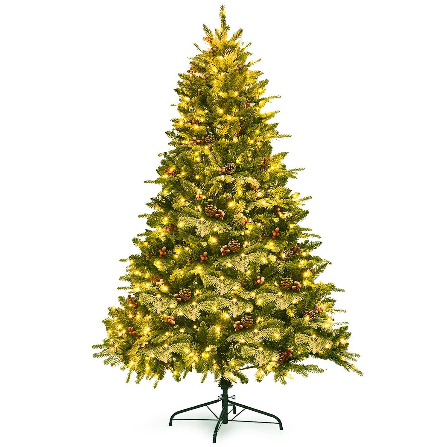 Costway 6.5Ft Pre-lit Snow Flocked Hinged Artificial Christmas Spruce ...