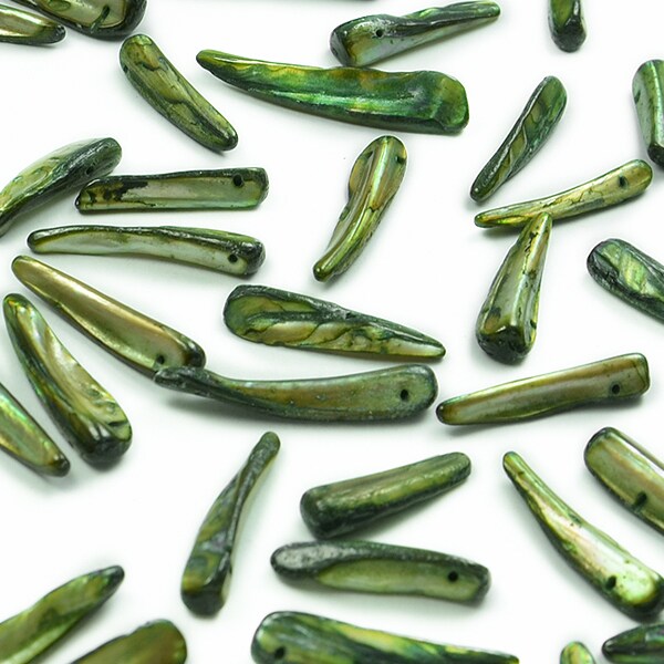 Sea Shell Spike Beads 16" Strand (62-66 ) Hand Crafted Tinted Olive ...