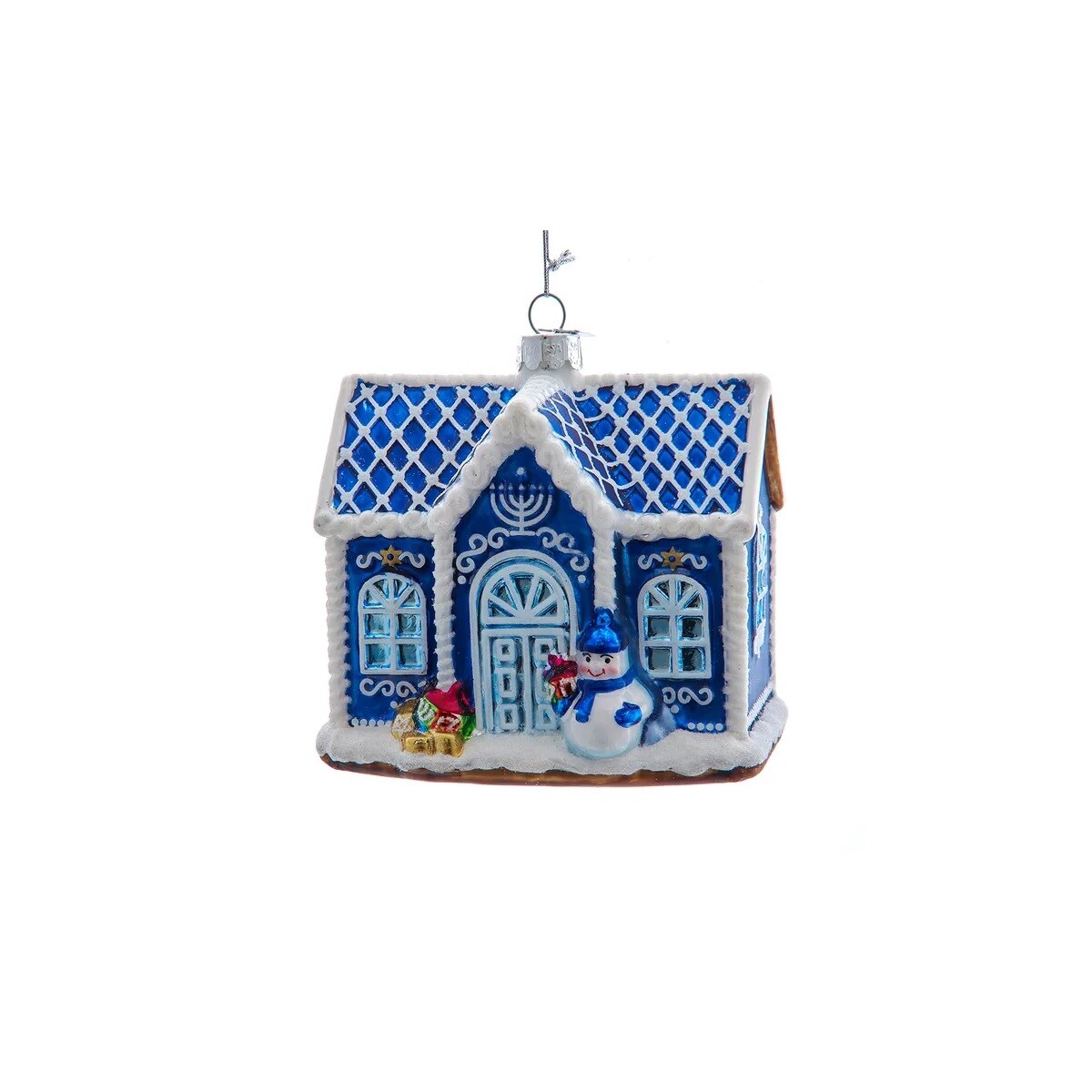 KSA Set of 6 Blue Gingerbread House Glass Hanukkah Ornaments 4.5 ...