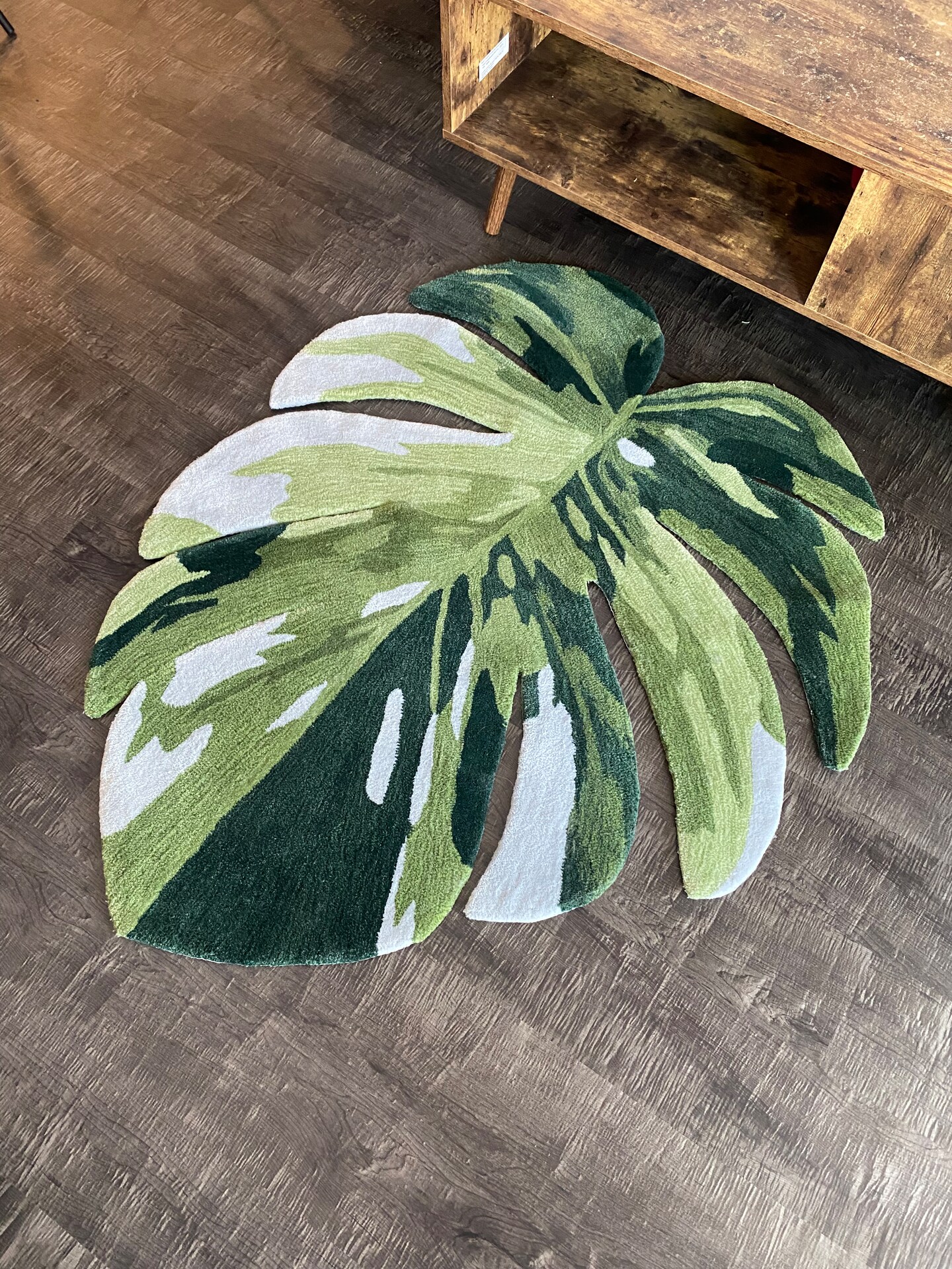 Green Leaf Area Rug for Nursery, Monstera Leaf Rug, Handmade Leaf Area ...