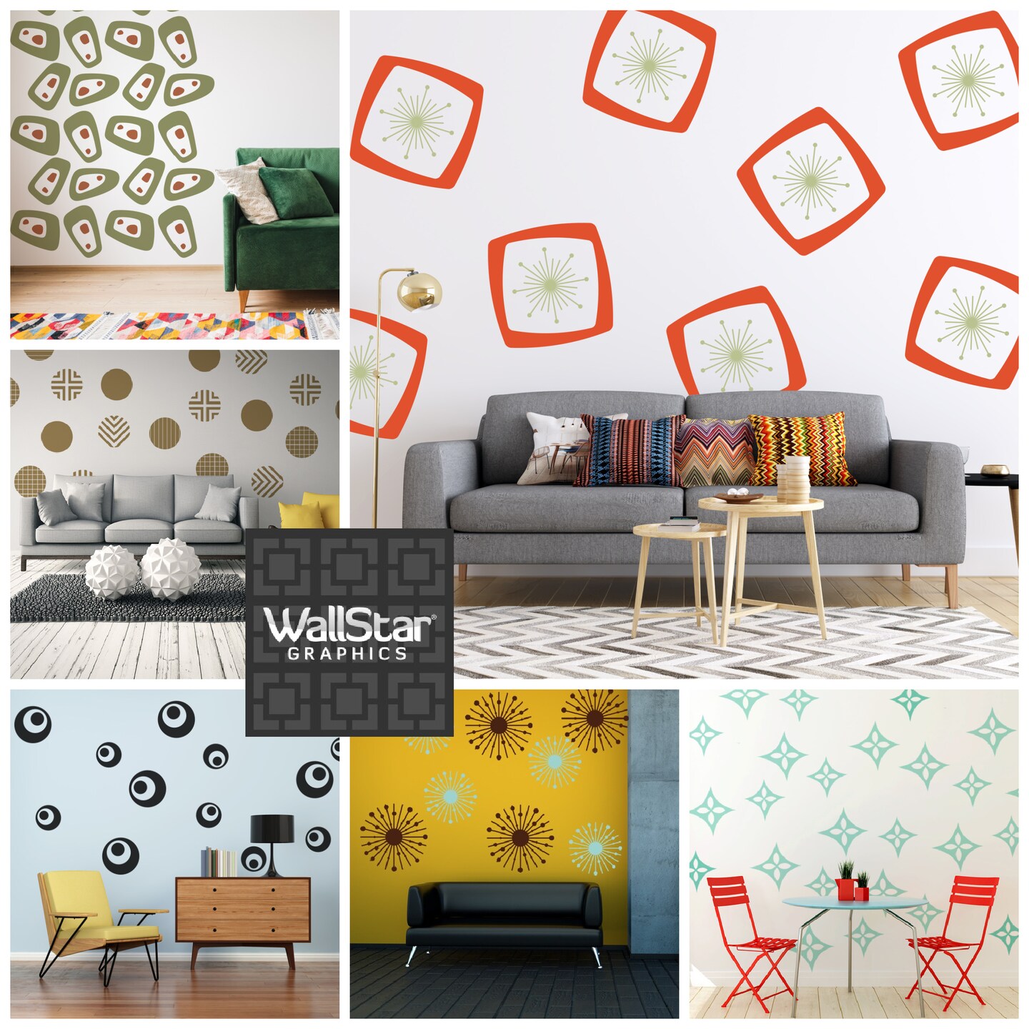 Mid Century Decals, Modern Decal, Geometric Wall Decals, Mid Mod Atomic ...