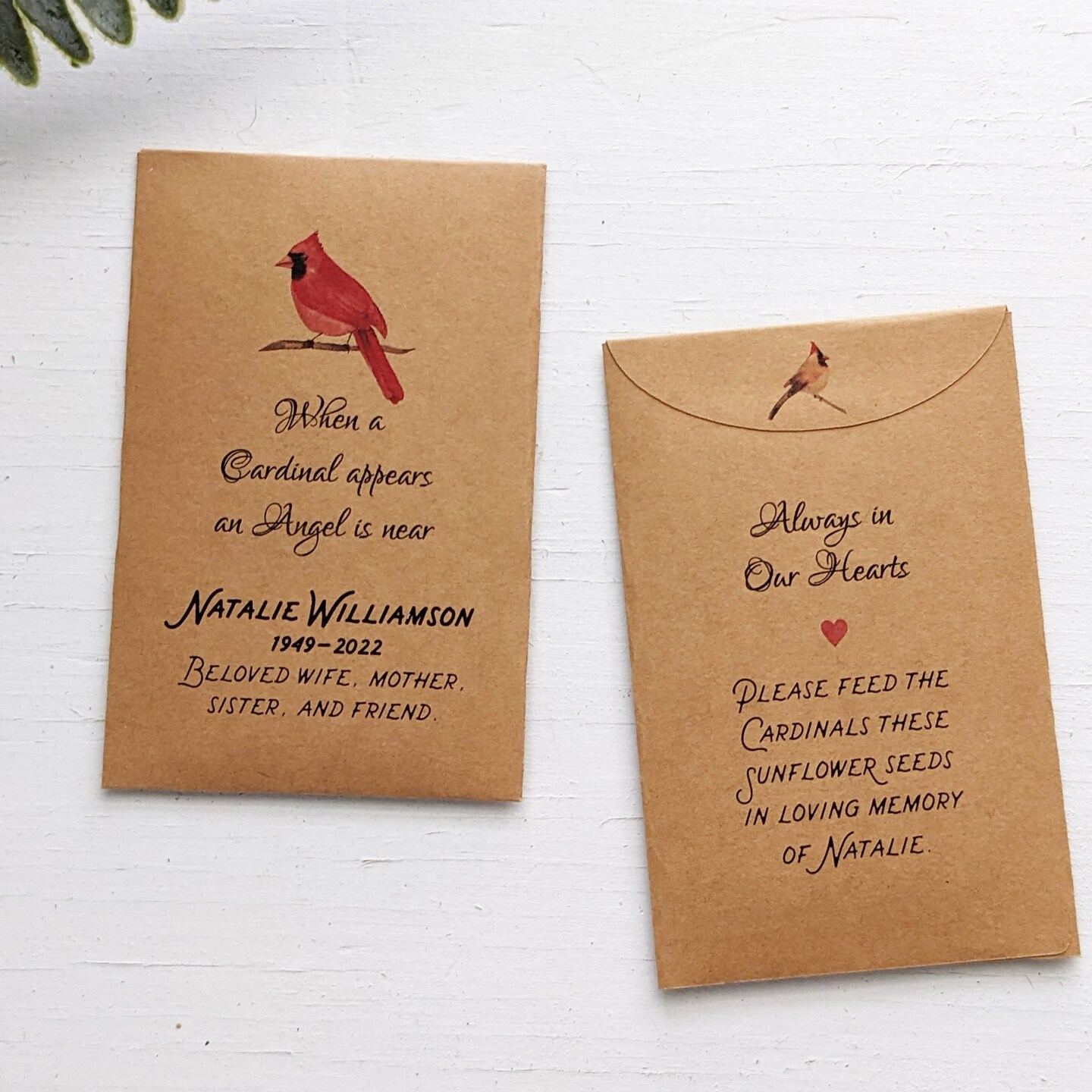 Cardinal Personalized Seed Packets for Funeral Service, Memorial Favors ...