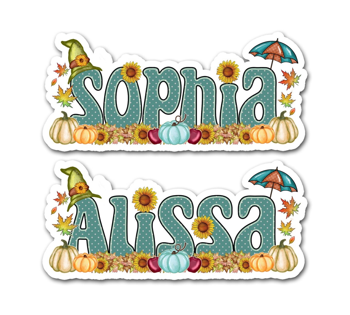 Autumn Harvest Custom Name Sticker, Custom Text Sticker, Fall Water ...
