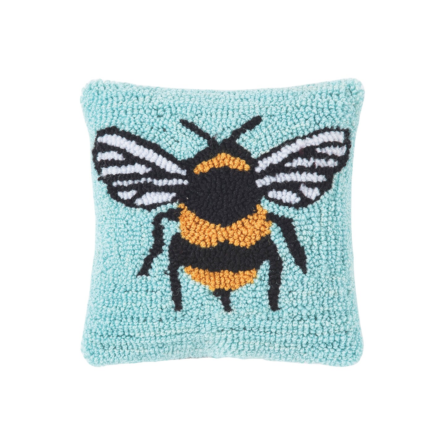 Bumble Bee Hooked Mini Accent Pillow, 8" x 8", Color: Blue, Count: 1 ...