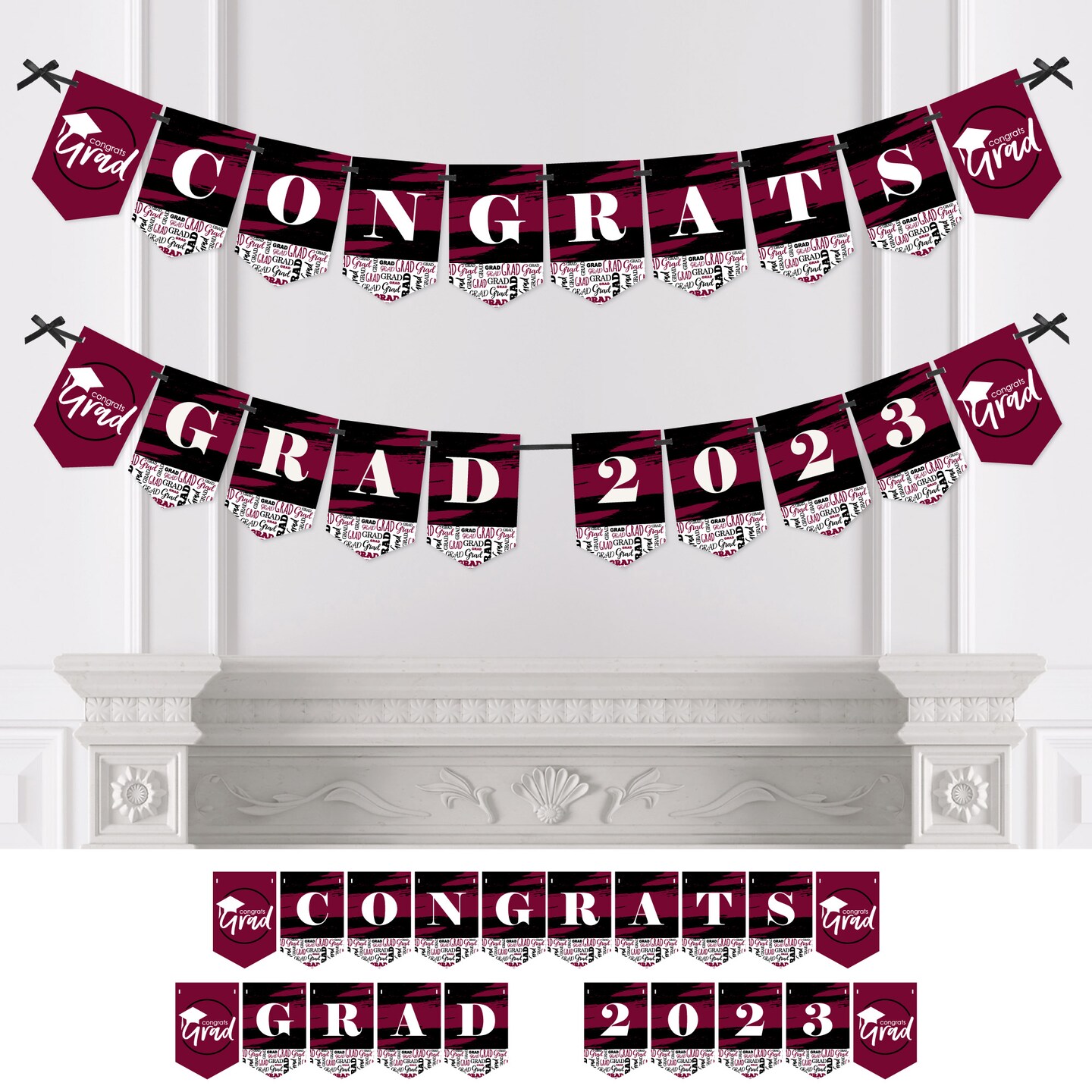 Big Dot of Happiness Maroon Graduation Bunting Banner - Party ...