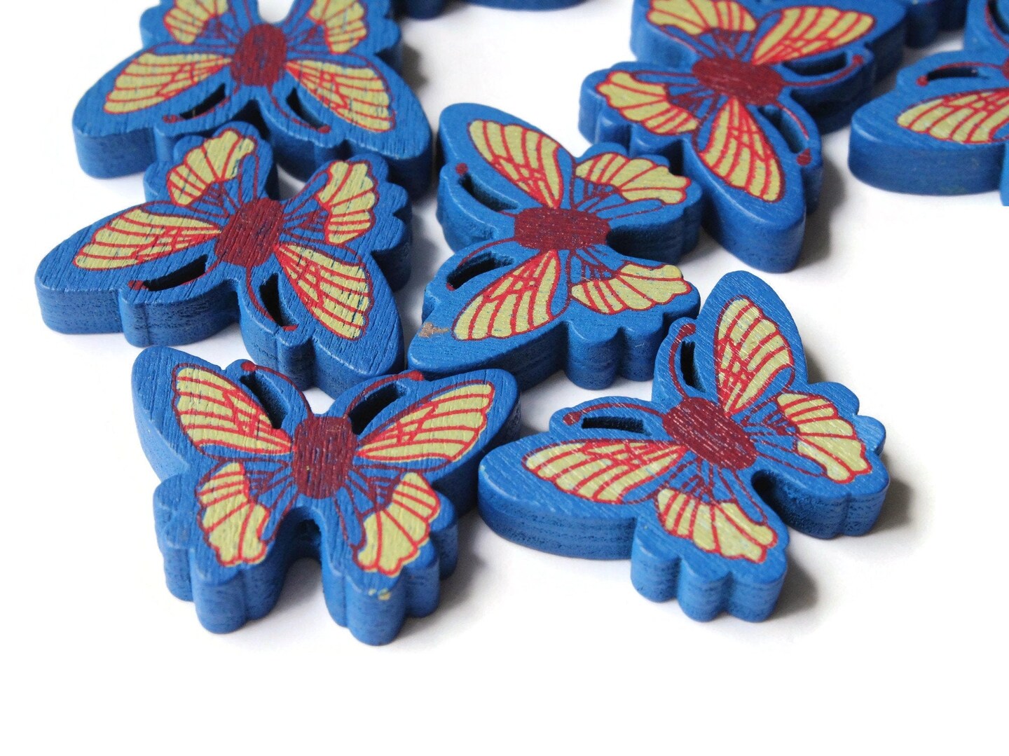 12 26mm Blue Wooden Butterfly Beads Wood Animal Beads Cute Moth Beads ...