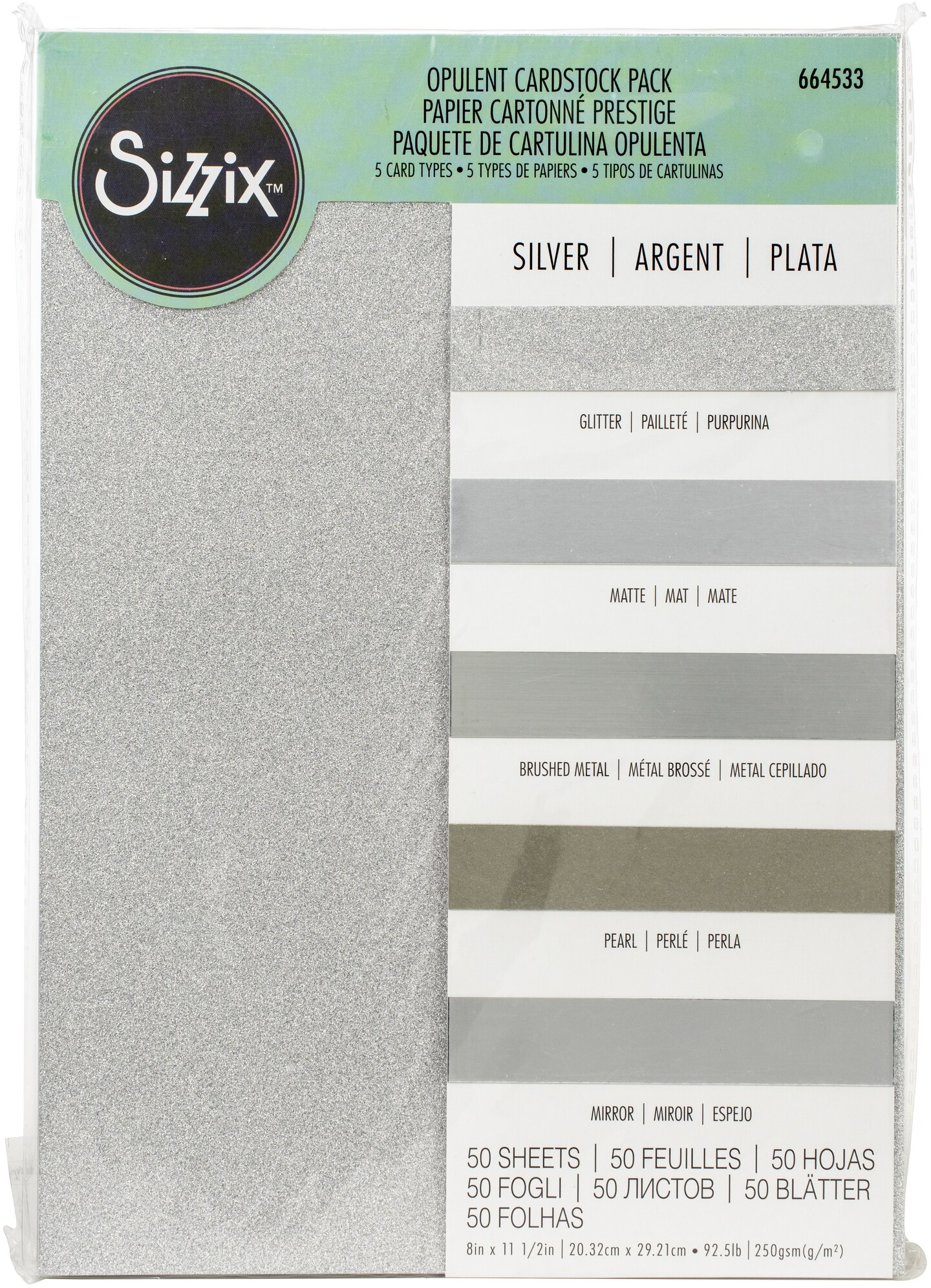 Sizzix Surfacez Opulent Cardstock Pack 8"X11.5" 50/Pkg-Silver | Michaels