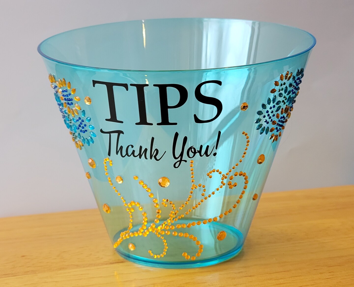 Tip Vessel BIG Tips Money Collecting Clear Teal Blue Plastic Tip Jar ...