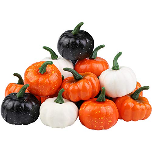 ELCOHO 16 Pack Small Artificial Lifelike Pumpkin Fall Harvest Mini ...
