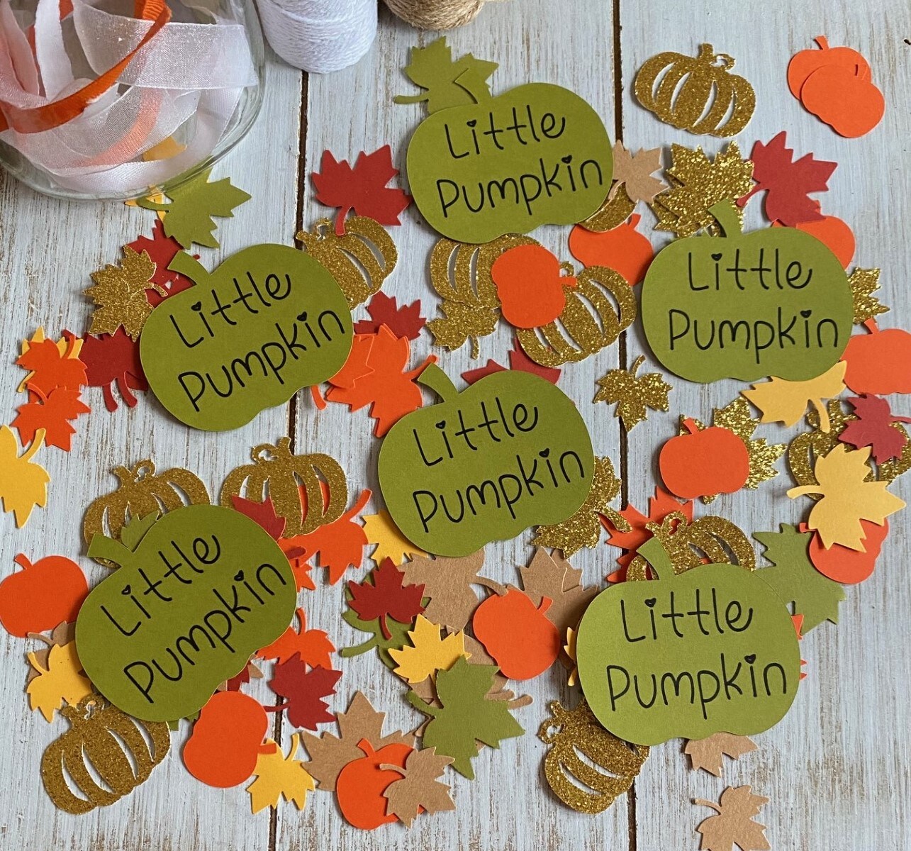 Olive Little pumpkin confetti fall colored pumpkin and leaf confetti ...