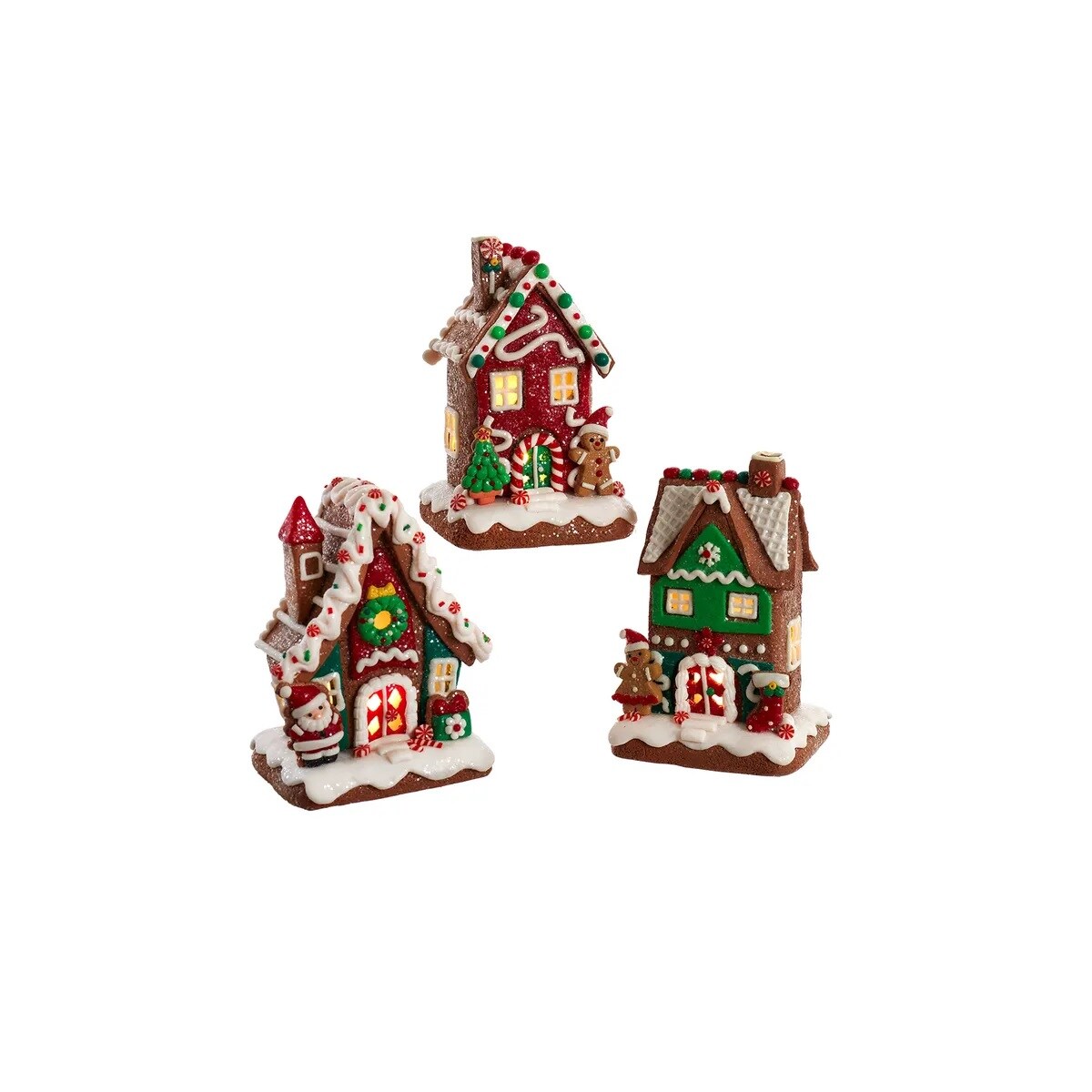 KSA Set of 3 Battery Operated LED Gingerbread House Christmas Tabletop ...