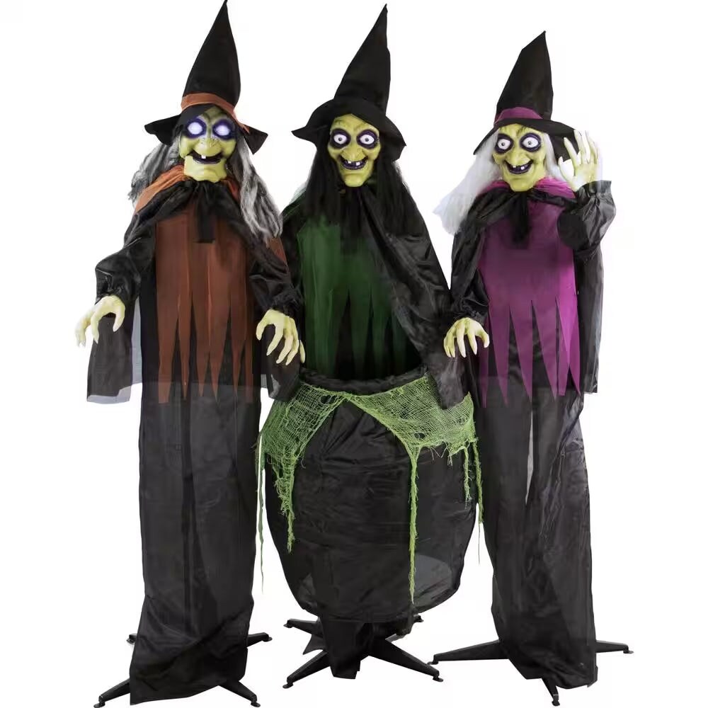 67 In. Touch Activated Animatronic Witches, Light-Up Eyes, Poseable ...