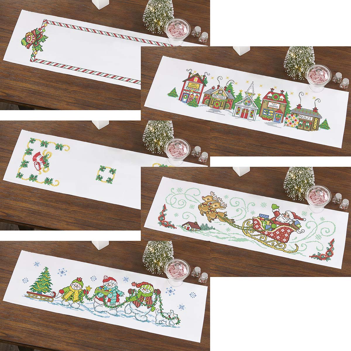 Herrschners Christmas Table Runner Assortment Set Stamped Cross-Stitch ...